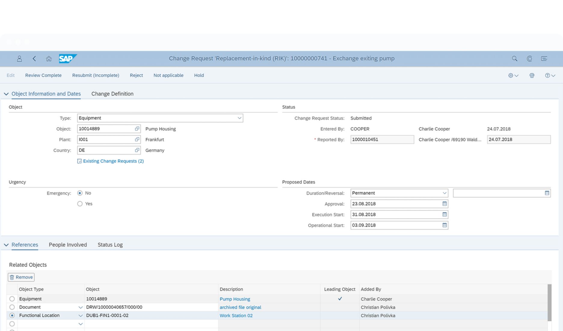 SAP Management of Change